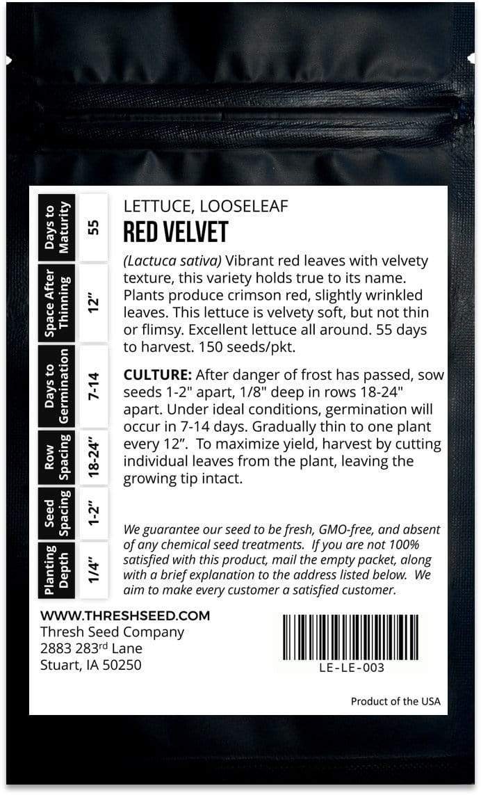 Red Velvet Leaf Lettuce - Thresh Seed Co.
